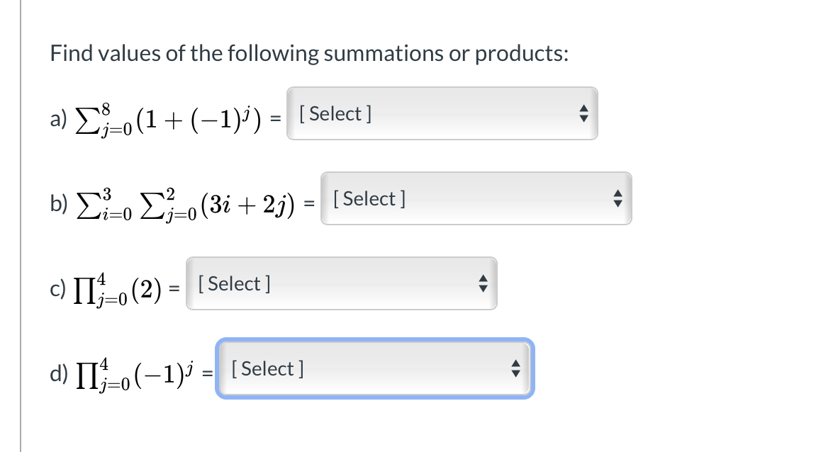 Solved Find values of the following summations or products: | Chegg.com