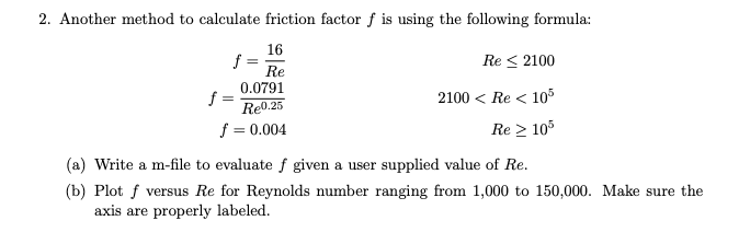 Solved 2. Another method to calculate friction factor f is | Chegg.com