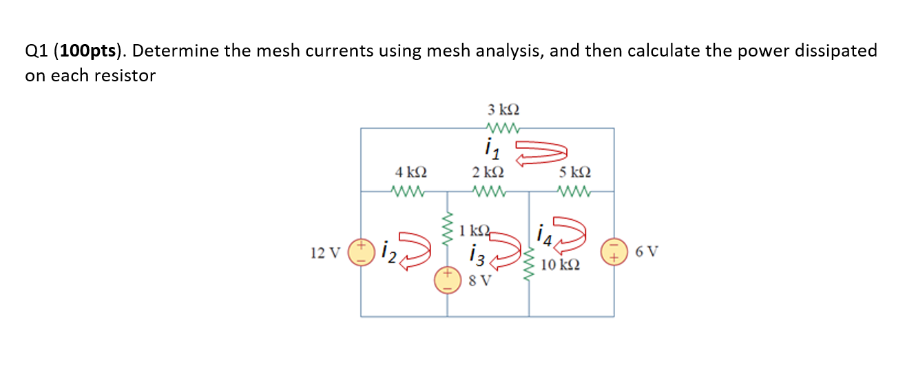 Solved Q1 (100pts). Determine the mesh currents using mesh | Chegg.com