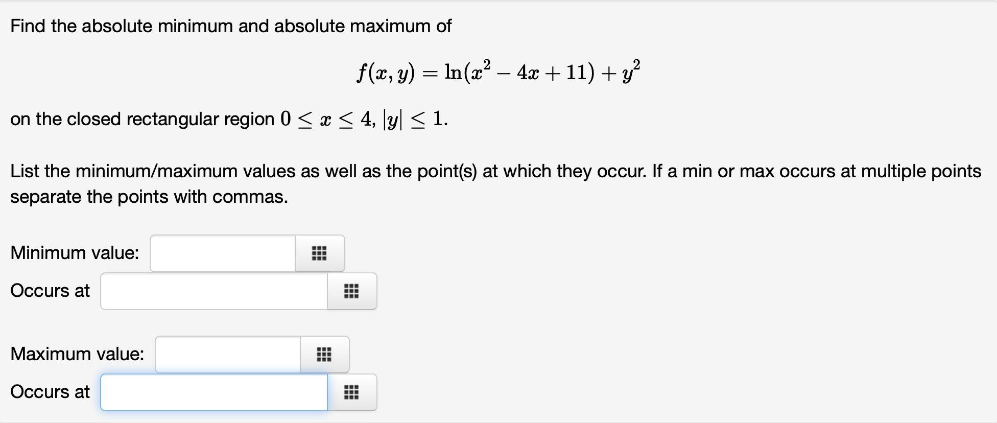 Solved Find the absolute minimum and absolute maximum of | Chegg.com