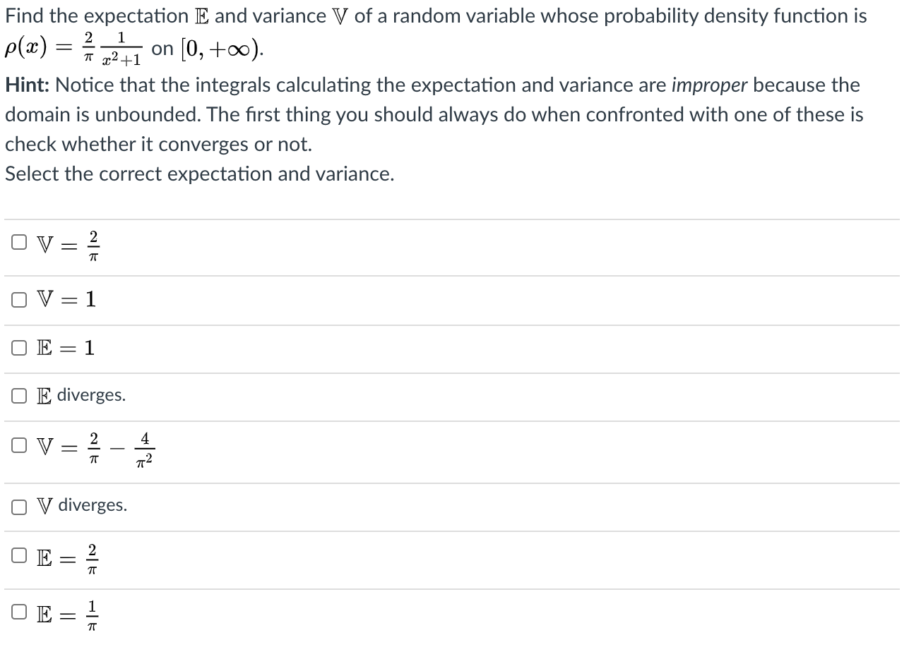 Solved Find the expectation E and variance V of a random | Chegg.com