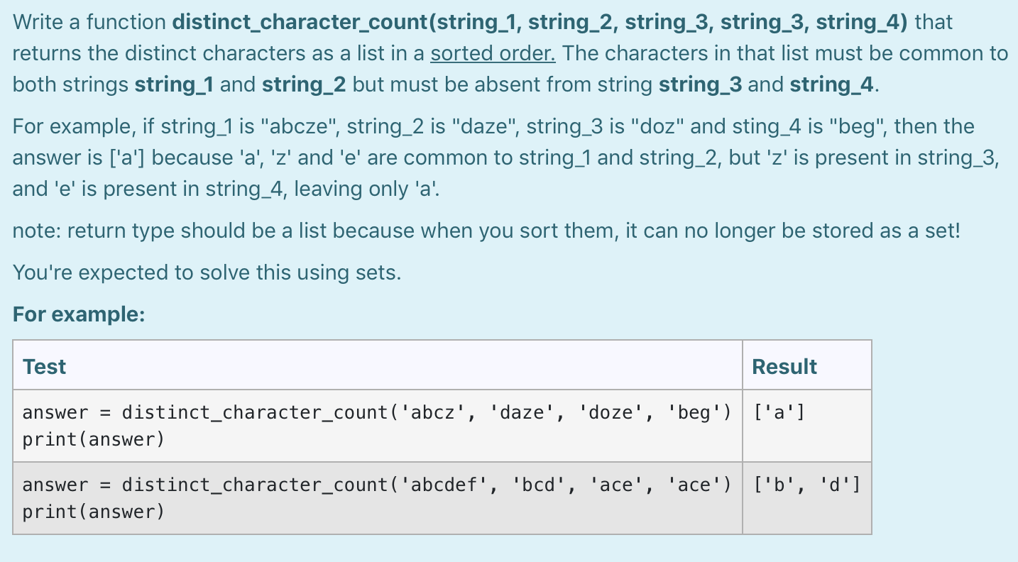 Solved Write A Function Distinct character count string 1 Chegg