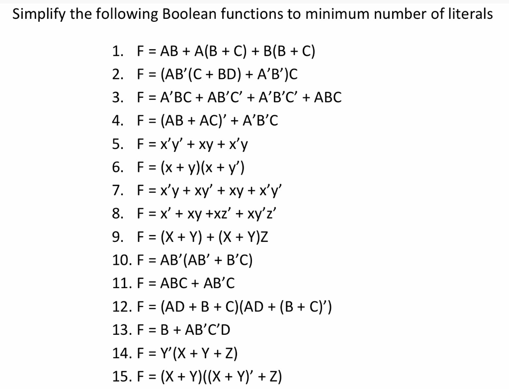 Solved Simplify the following Boolean functions to minimum | Chegg.com