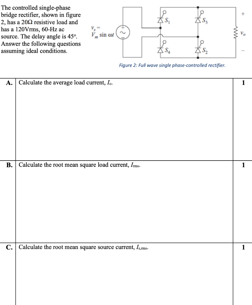 Solved The controlled single-phase bridge rectifier, shown | Chegg.com