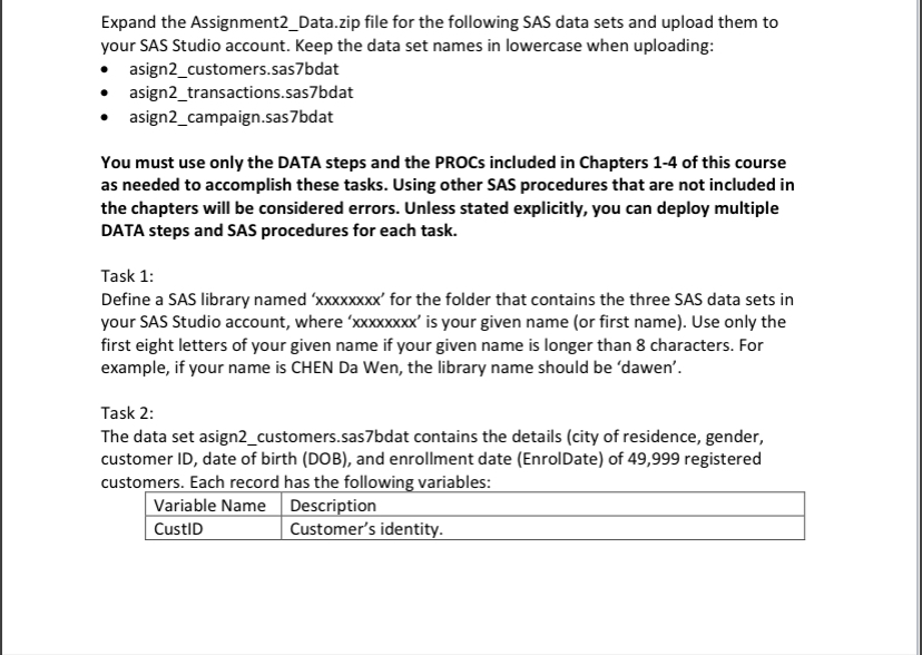 Solved Create A New Sas Data Set That Contains The Following