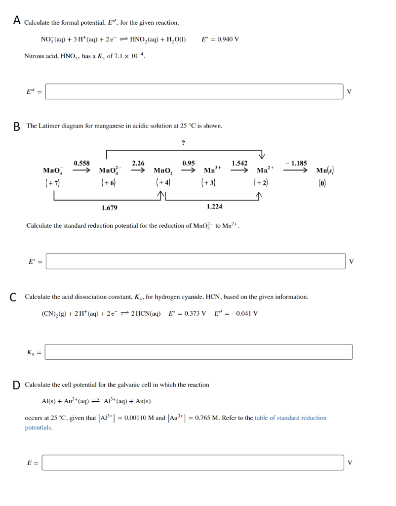 A Calculate the formal potential, E“, for the given | Chegg.com