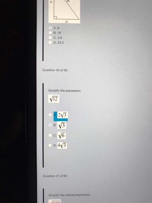 Solved Simplify the expression A. 2 Squareroot 3 B. | Chegg.com