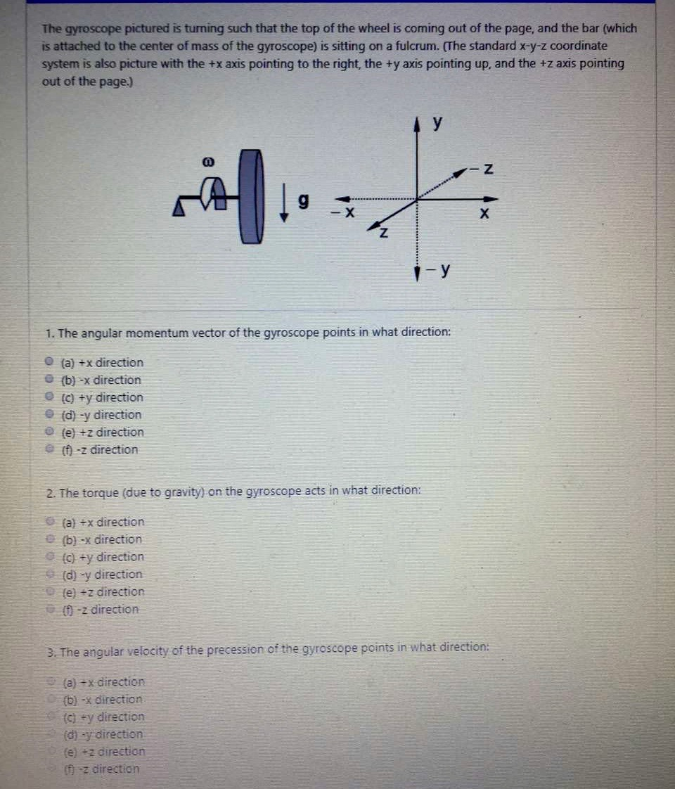 Solved The gyroscope pictured is turning such that the top | Chegg.com