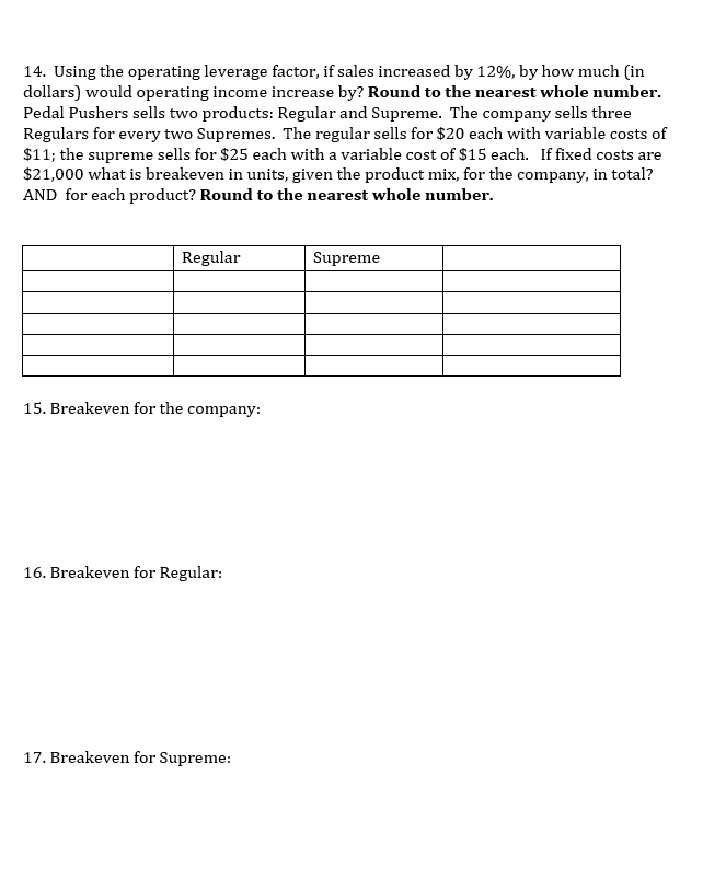 Solved 14. Using the operating leverage factor, if sales | Chegg.com