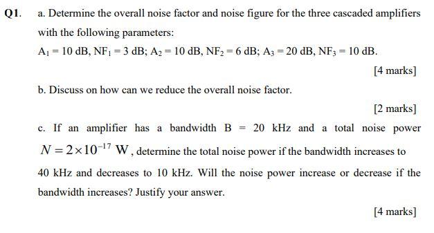 Solved Q1. a. Determine the overall noise factor and noise | Chegg.com