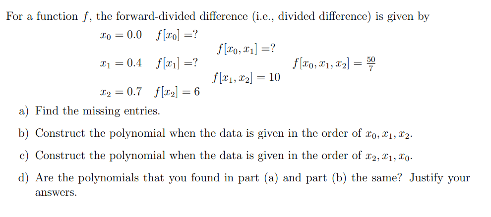 Solved For a function f, the forward-divided difference | Chegg.com