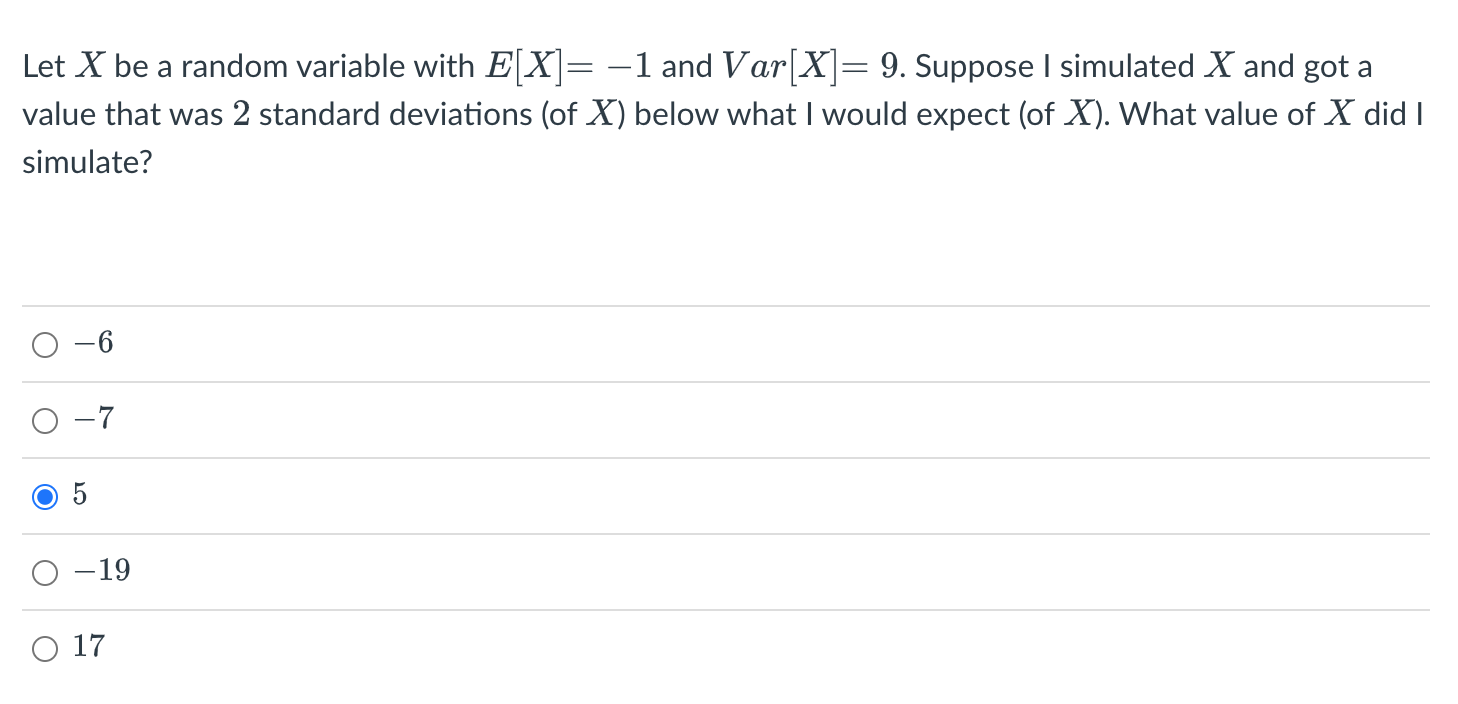 Solved Let X be a random variable with E[X]=−1 and Var[X]=9. | Chegg.com