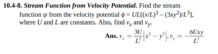 Solved 10.4-8. Stream Function from Velocity Potential. Find | Chegg.com