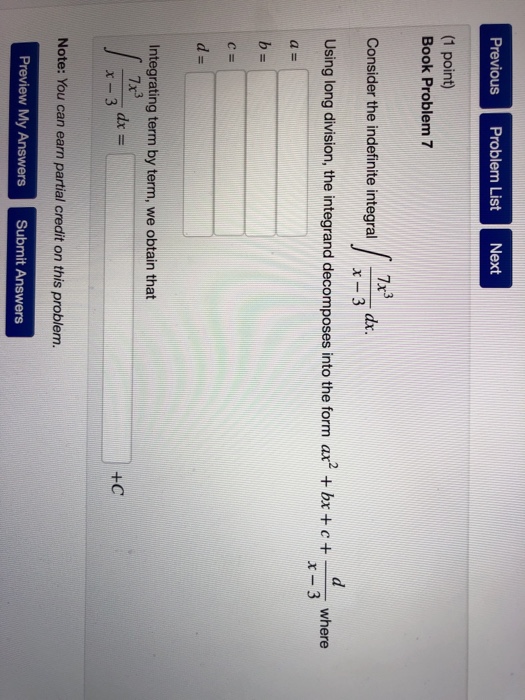 Solved Previous Problem List Next (1 point) Book Problem 7 | Chegg.com