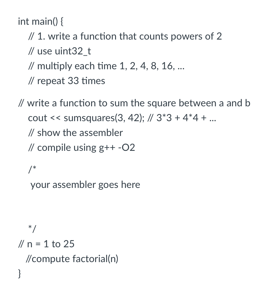 Solved int main() \{ // 1. write a function that counts | Chegg.com