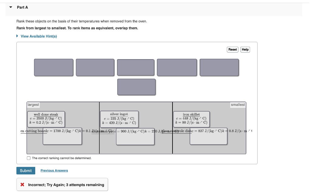 Solved Six objects are placed in a 500∘F∘F (260∘C∘C) oven | Chegg.com