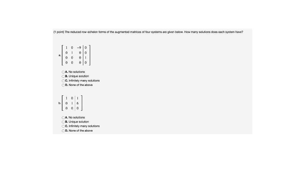 Solved (1 point) The reduced row-echelon forms of the | Chegg.com