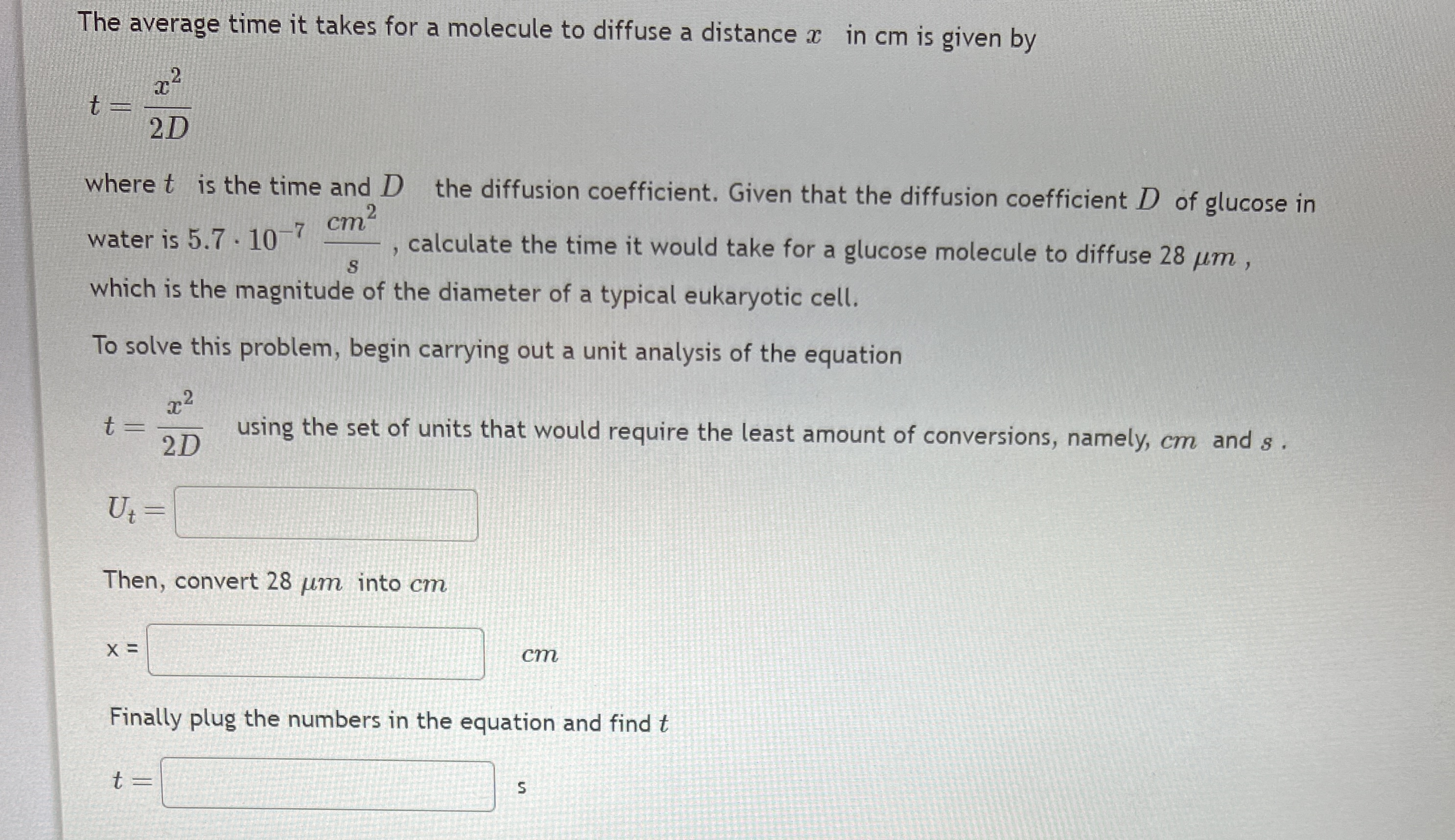 Solved The average time it takes for a molecule to diffuse a | Chegg.com