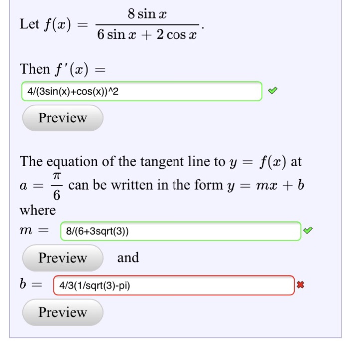 Solved 8 sin x Let f(x) - 6 sin x + 2 cos x Then f'(x)- | Chegg.com