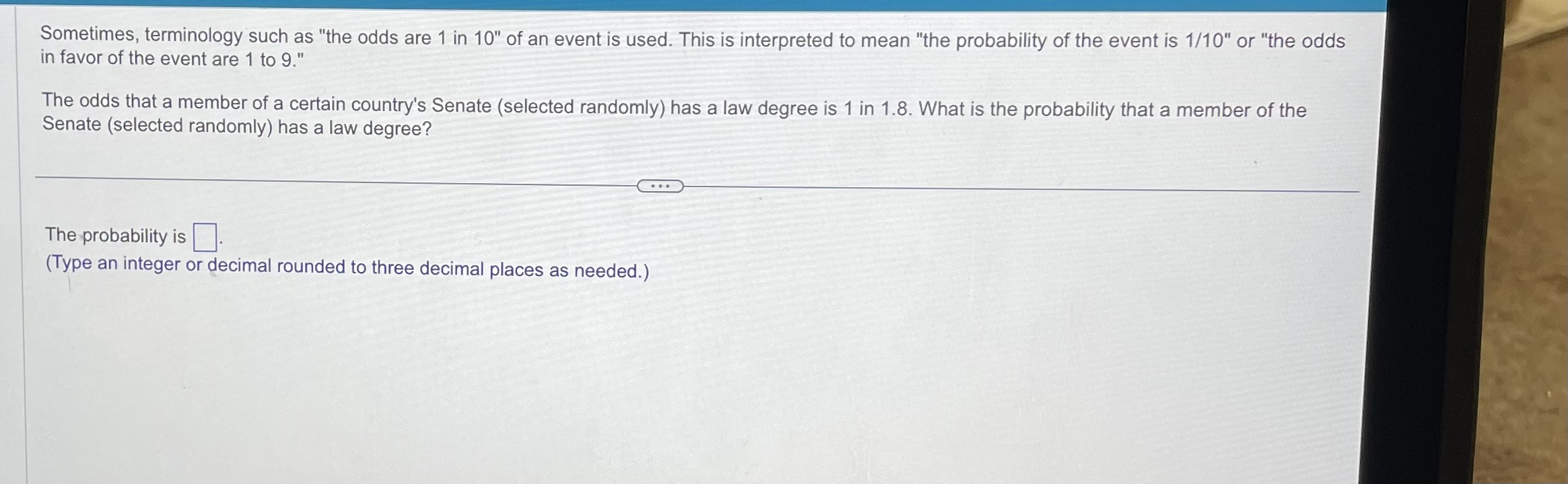 Solved Sometimes, terminology such as "the odds are 1 in 10 | Chegg.com