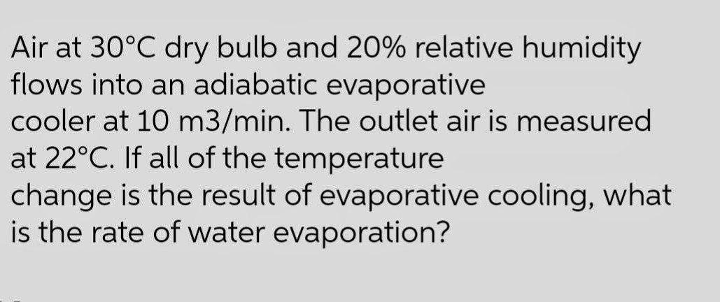 Solved Air at 30°C dry bulb and 20% relative humidity flows | Chegg.com