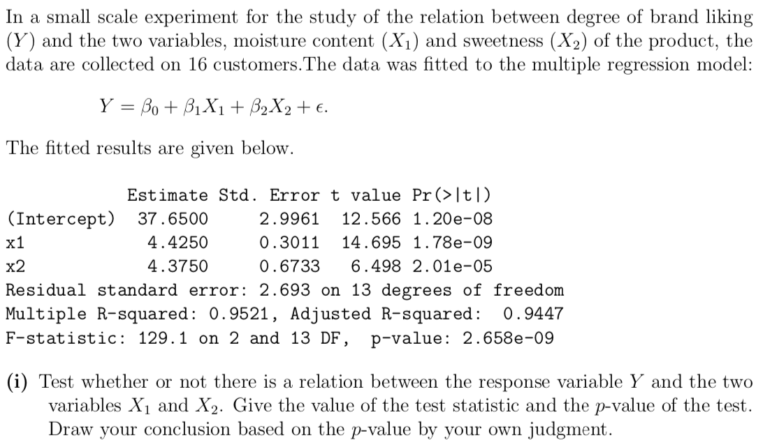 Solved In a small scale experiment for the study of the | Chegg.com