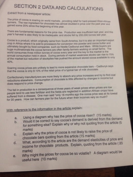 Solved Extract from a newspaper article: The price of cocoa | Chegg.com