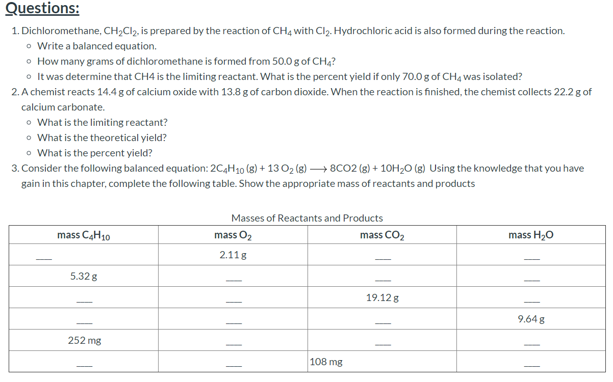 Solved Questions: 1. Dichloromethane, CH2Cl2, is prepared by | Chegg.com