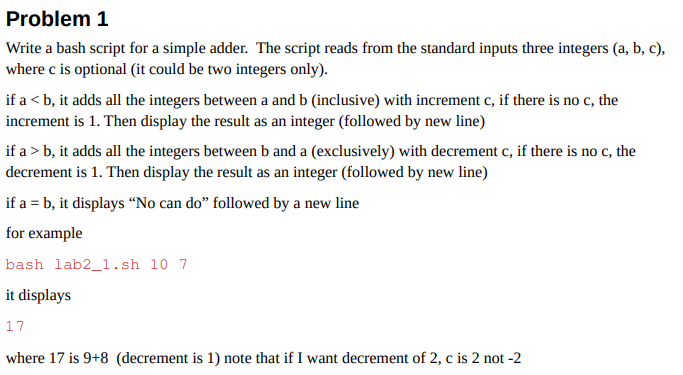 Solved Write a bash script for a simple adder. The script | Chegg.com