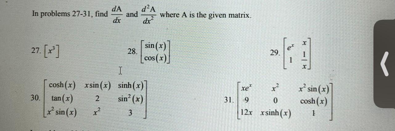 Solved dA In problems 27-31, find and dx d²A dx² where A is | Chegg.com