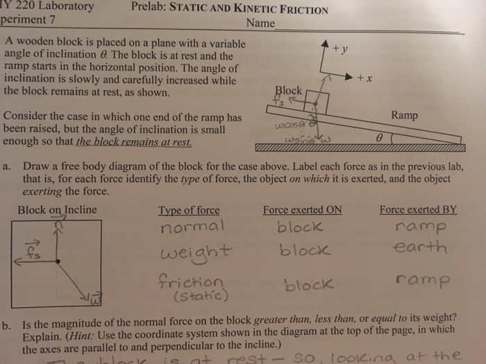 Solved Y 220 Laboratory Prelab: STATIC AND KINETIC FRICTION | Chegg.com