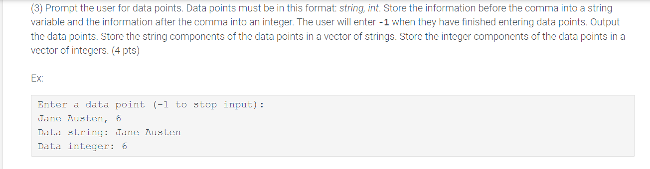 Solved (1) Prompt the user for a title for data. Output the | Chegg.com