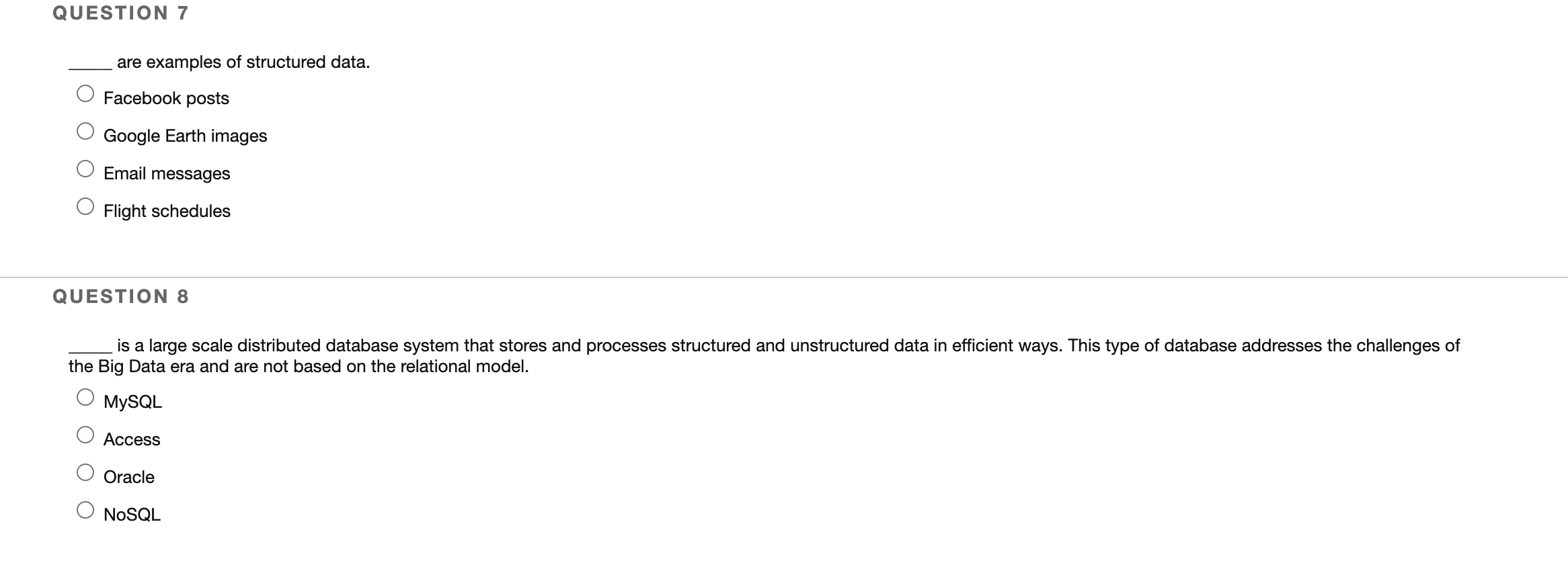 Solved QUESTION 7 are examples of structured data. Facebook | Chegg.com