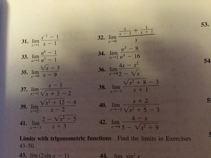 Solved 53. 32. lim 31. lim x1 33. lim 35. lim-9 из-8 34. | Chegg.com