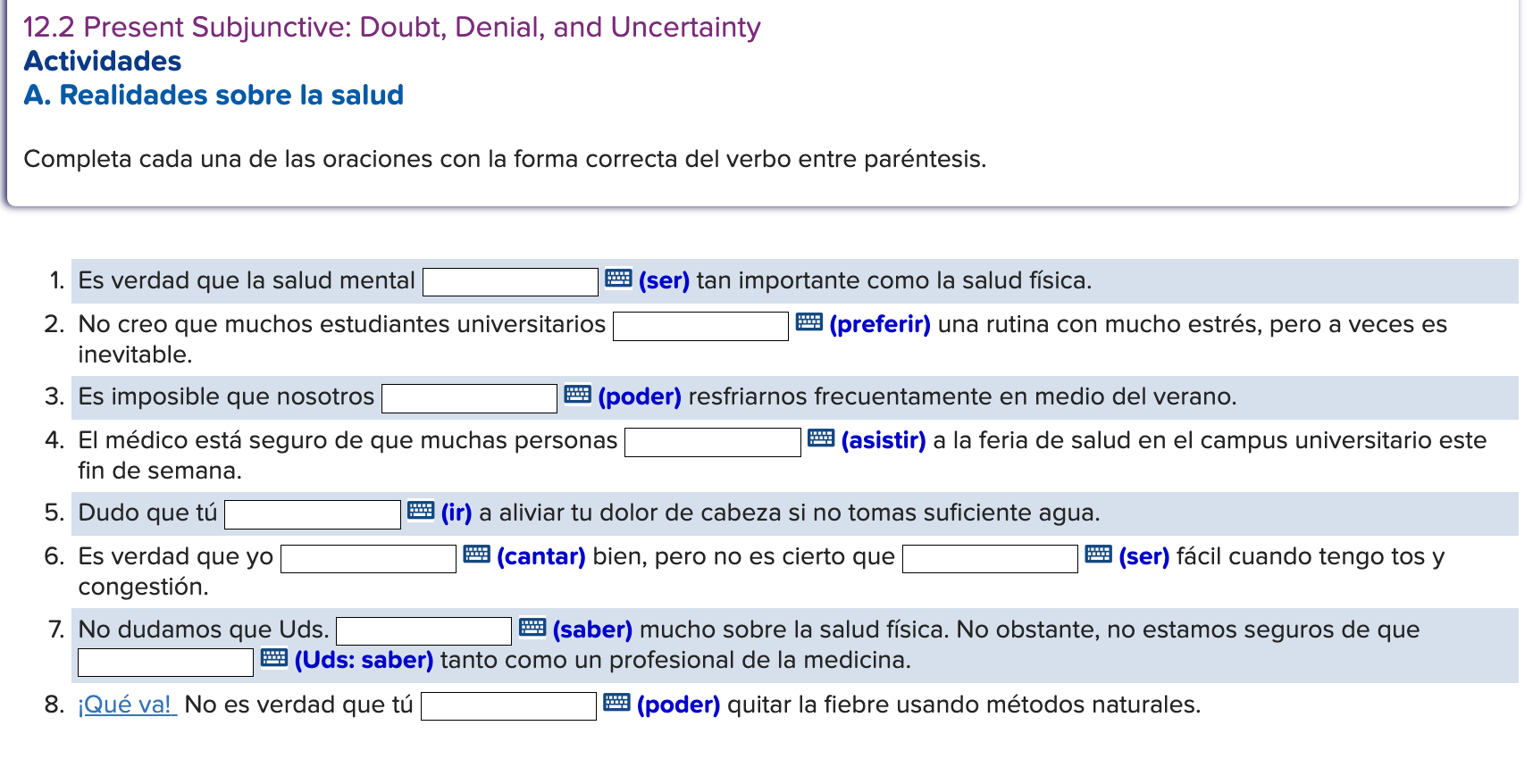 12.2 Present Subjunctive: Doubt, Denial, and | Chegg.com