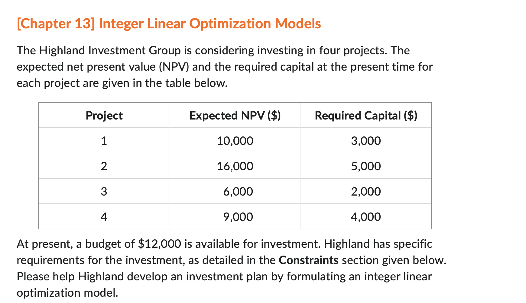 [Chapter 13] Integer Linear Optimization Models The | Chegg.com