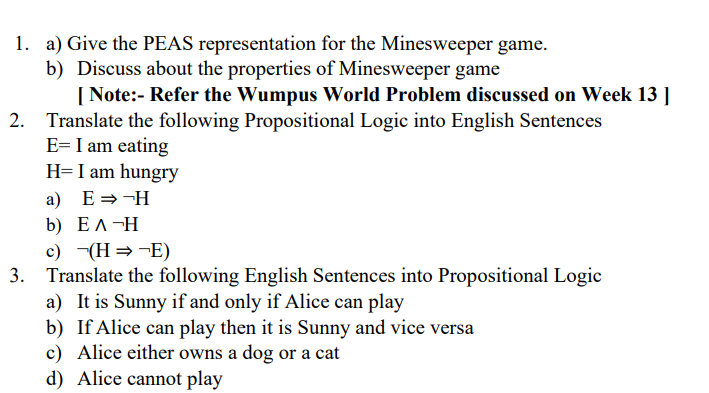 Solved 1. a) Give the PEAS representation for the | Chegg.com