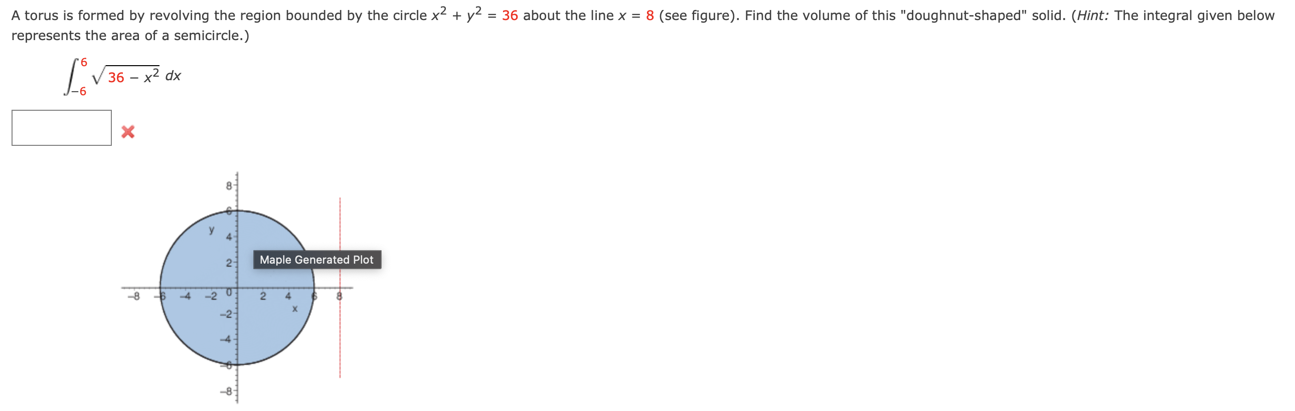 Solved A torus is formed by revolving the region bounded by | Chegg.com