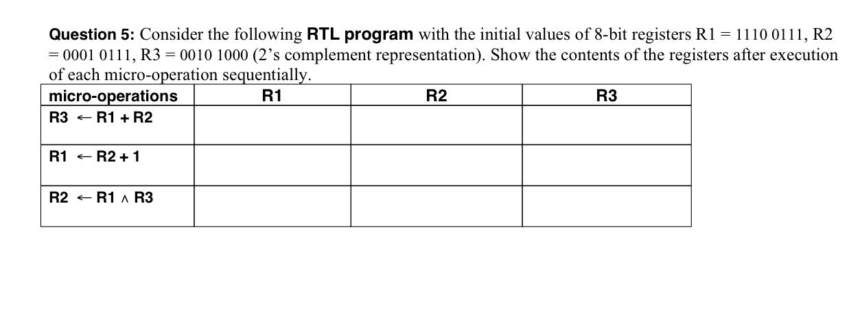 Solved Question 5: Consider the following RTL program with | Chegg.com