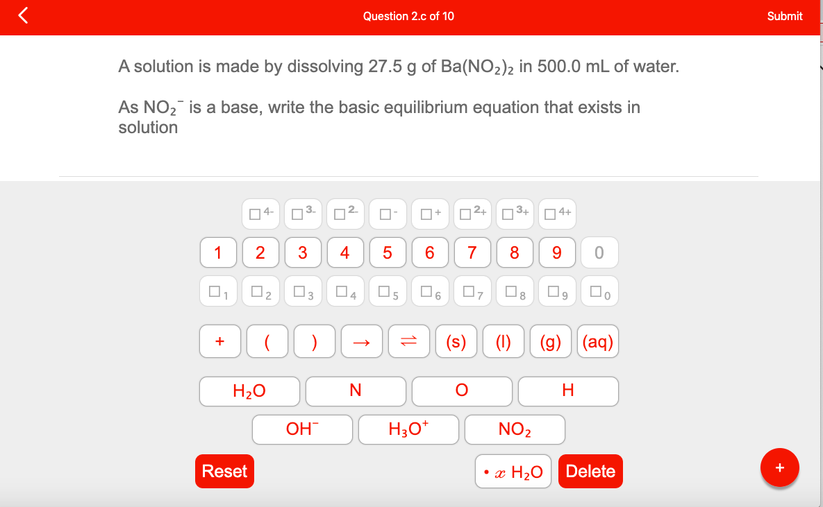 Solved Question 2.c of 10 Submit A solution is made by | Chegg.com