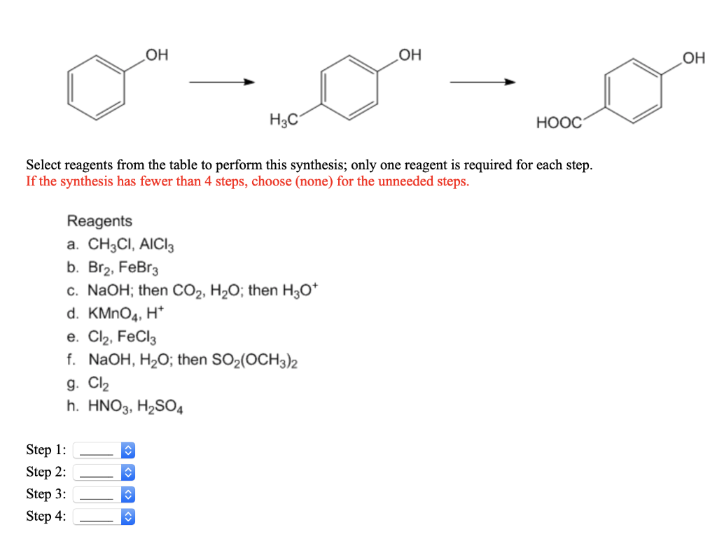 Solved OH OH OH H3C HOOC Select reagents from the table to | Chegg.com