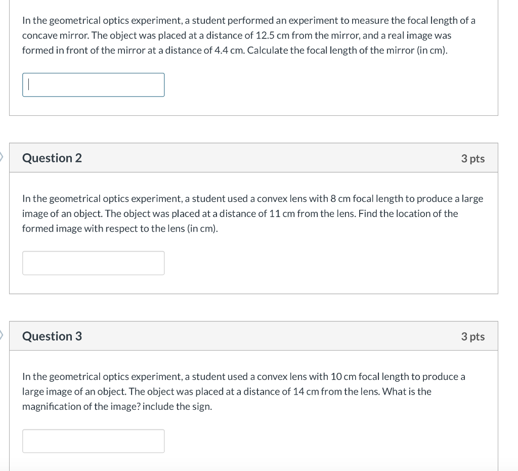 Solved In the geometrical optics experiment, a student | Chegg.com