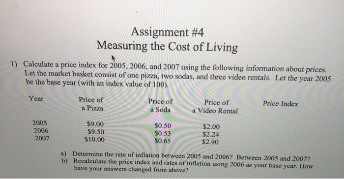 Solved Assignment #4 Measuring the Cost of Living 1) | Chegg.com
