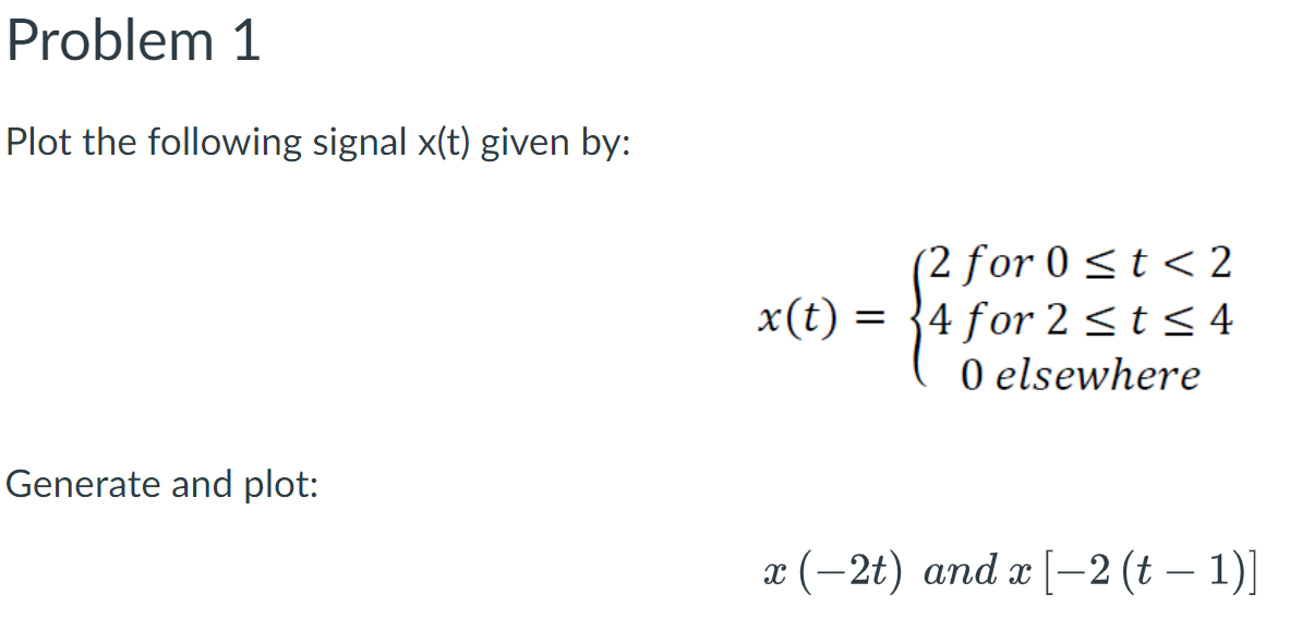 Solved Plot the following signal x(t) given by: x(t)=⎩⎨⎧2 | Chegg.com