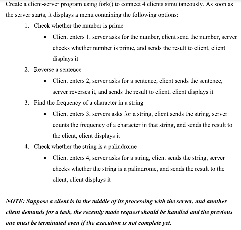 Create a client-server program using fork() to | Chegg.com