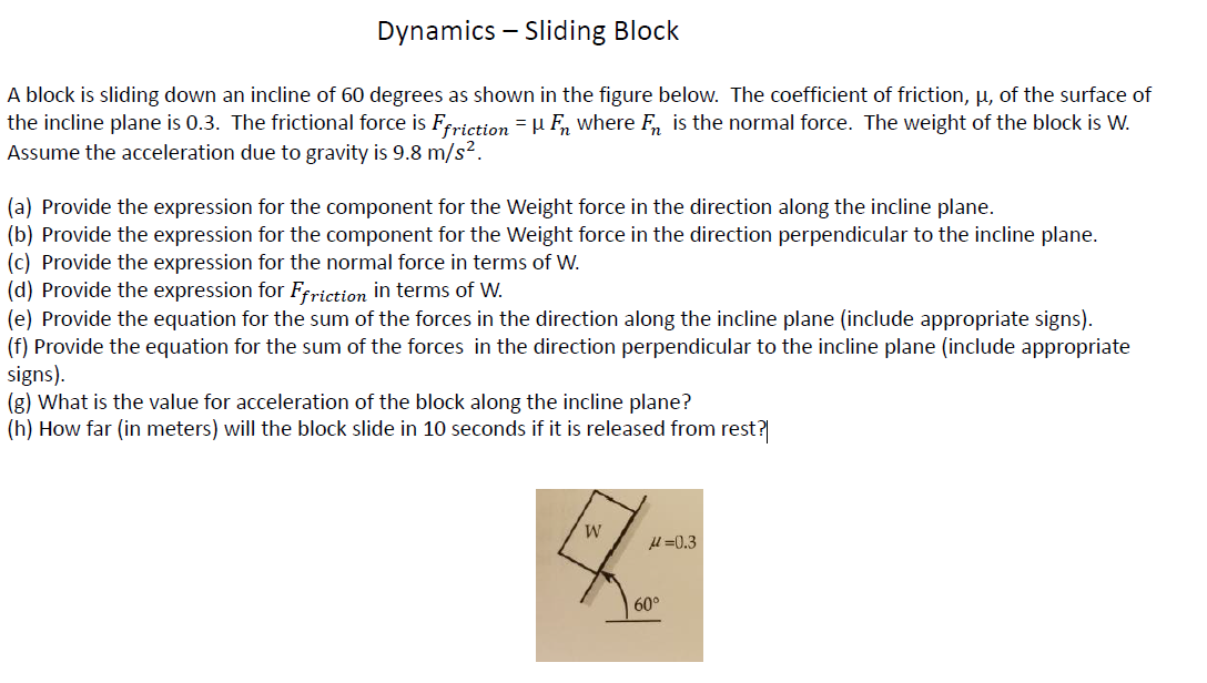 Solved Dynamics – Sliding Block A block is sliding down an | Chegg.com