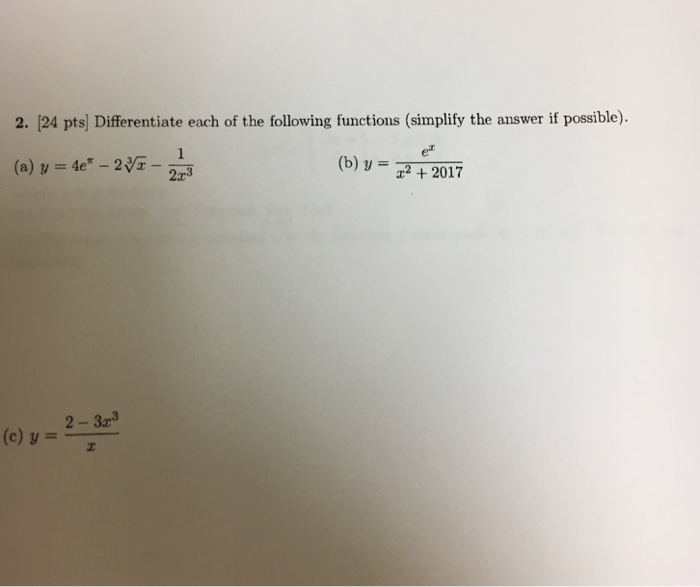 Solved Differentiate each of the following functions | Chegg.com
