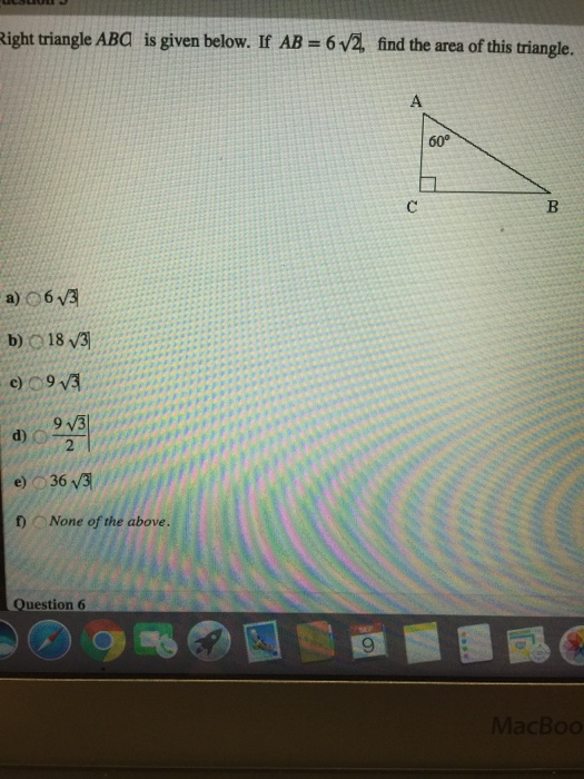 Solved Right triangle ABC is given below. If AB = 6 | Chegg.com