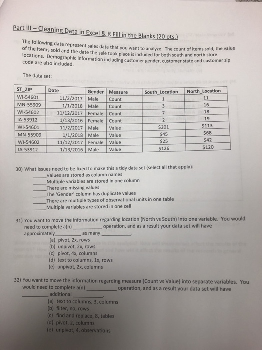 Solved Part Ll1 Cleaning Data In Excel R Fill In The Chegg Solved Part Ll1 Cleaning Data In Excel R Fill In The Chegg