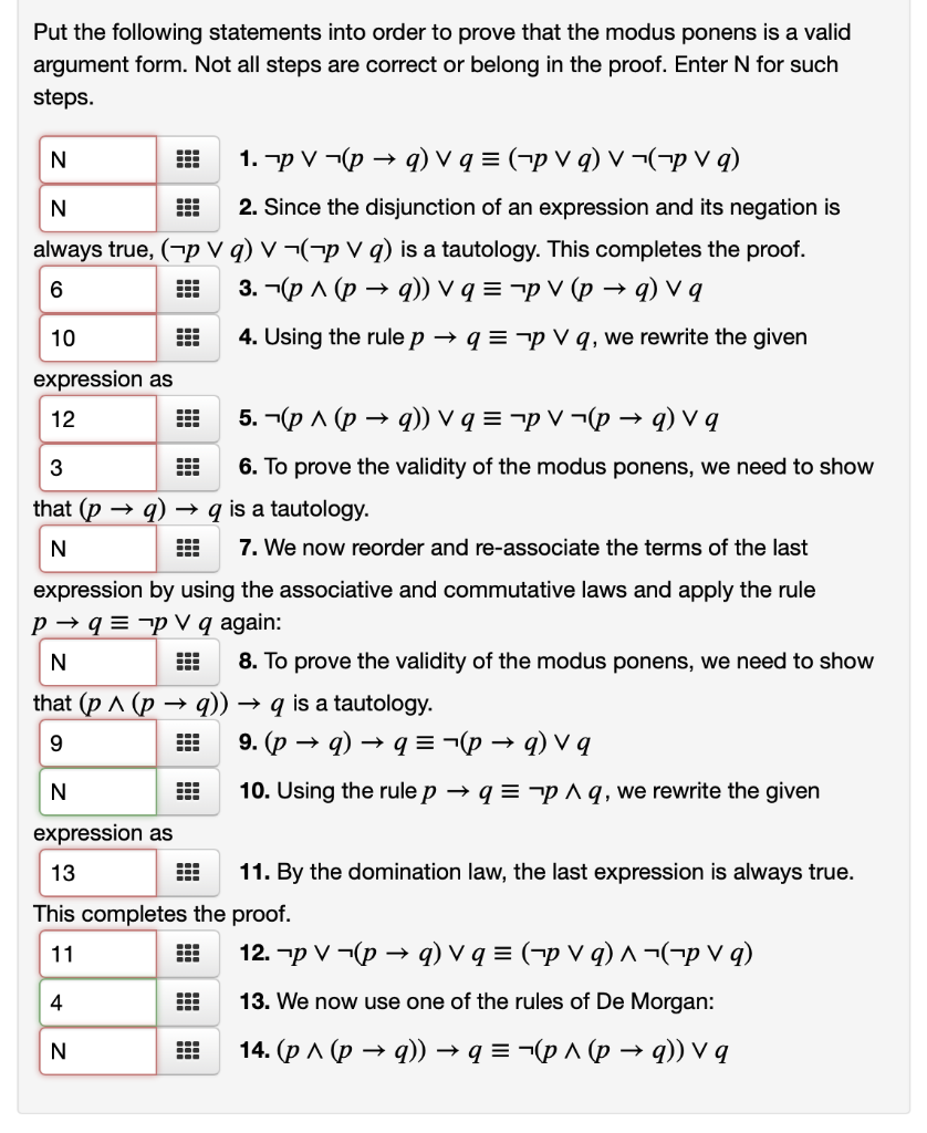 Solved Put the following statements into order to prove that | Chegg.com